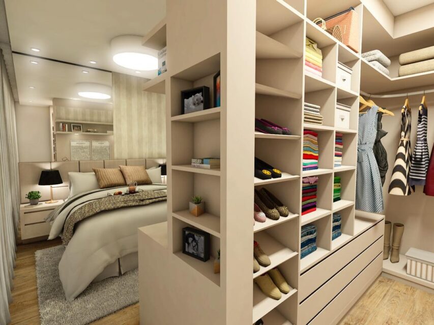 Quarto com closet: 80 projetos para inspirar esse sonho de consumo