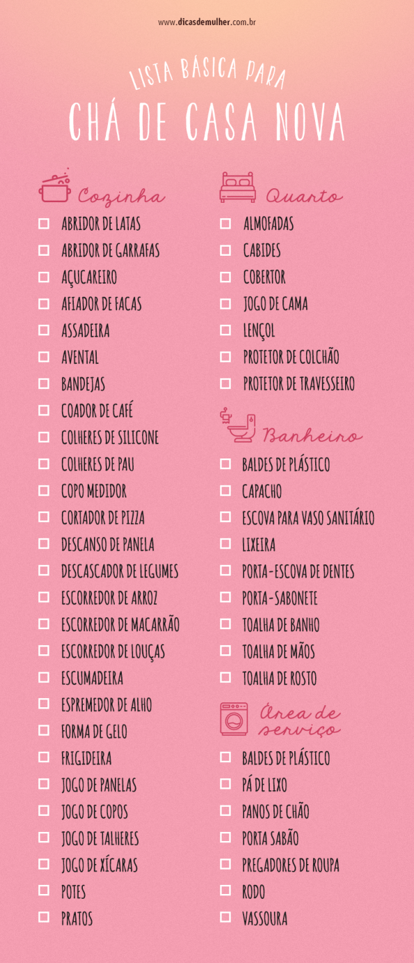 Lista de chá de casa nova: saiba o que pedir! Lista de chá de casa nova: saiba o que pedir!